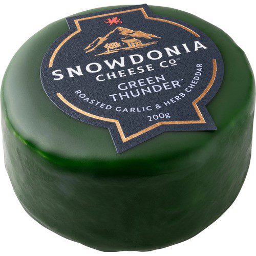 Green Thunder Cheddar ost Vitlök, kryddor & örter 200g Snowdonia Cheese ...